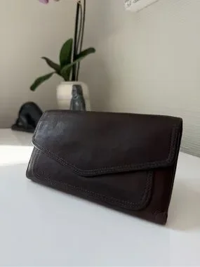 Fossil | Bags | Vintage Fossil Brown Leather Checkbook Wallet Organizer ...